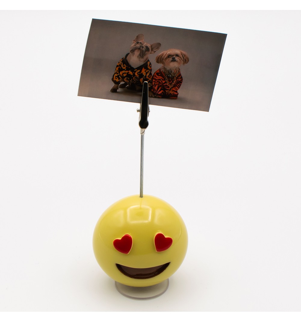 Portafoto Faccina Emoji in piedi smile e occhi con cuori, con astina ...